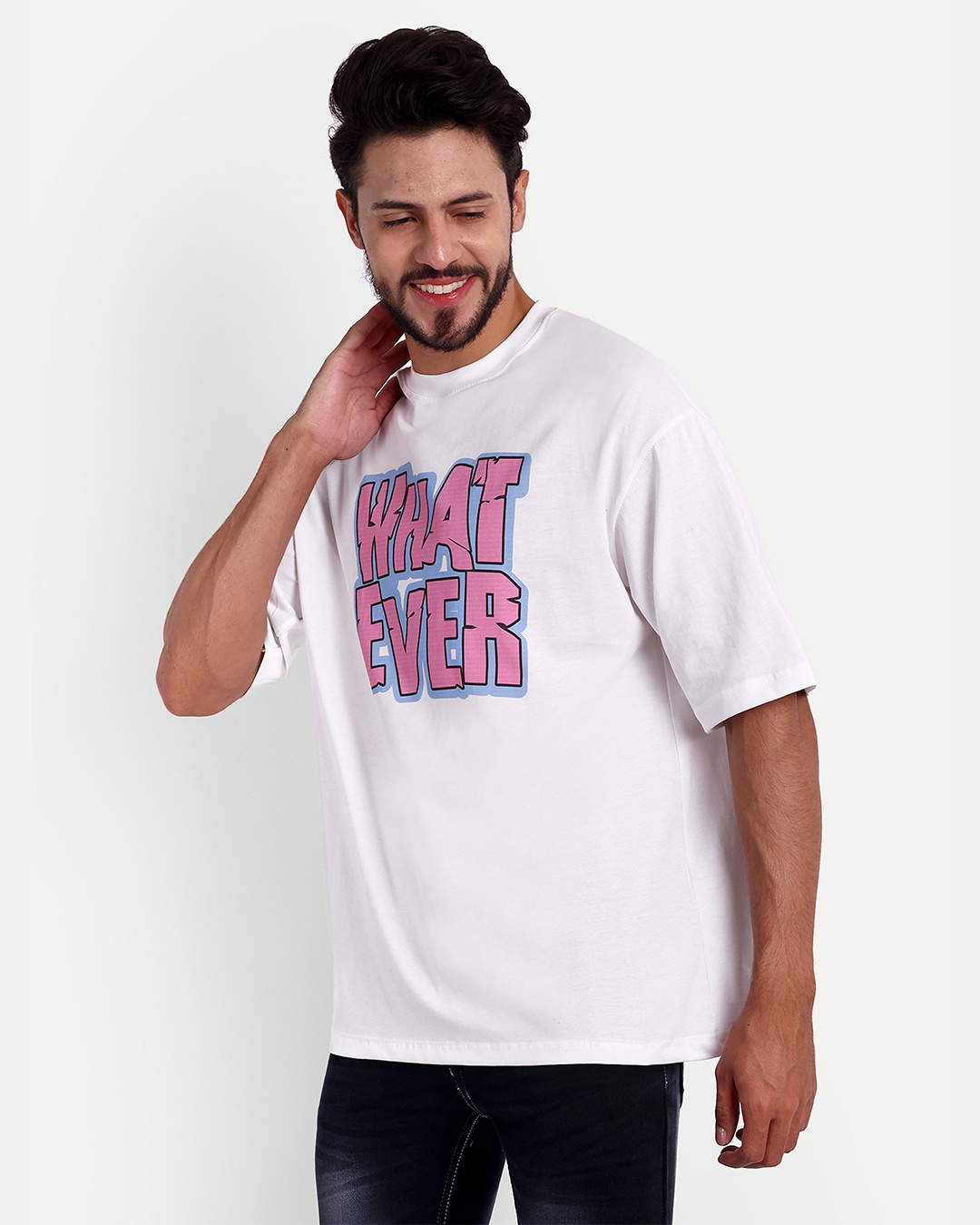 Buy Men's White Whatever Typography Oversized T-shirt Online at Bewakoof