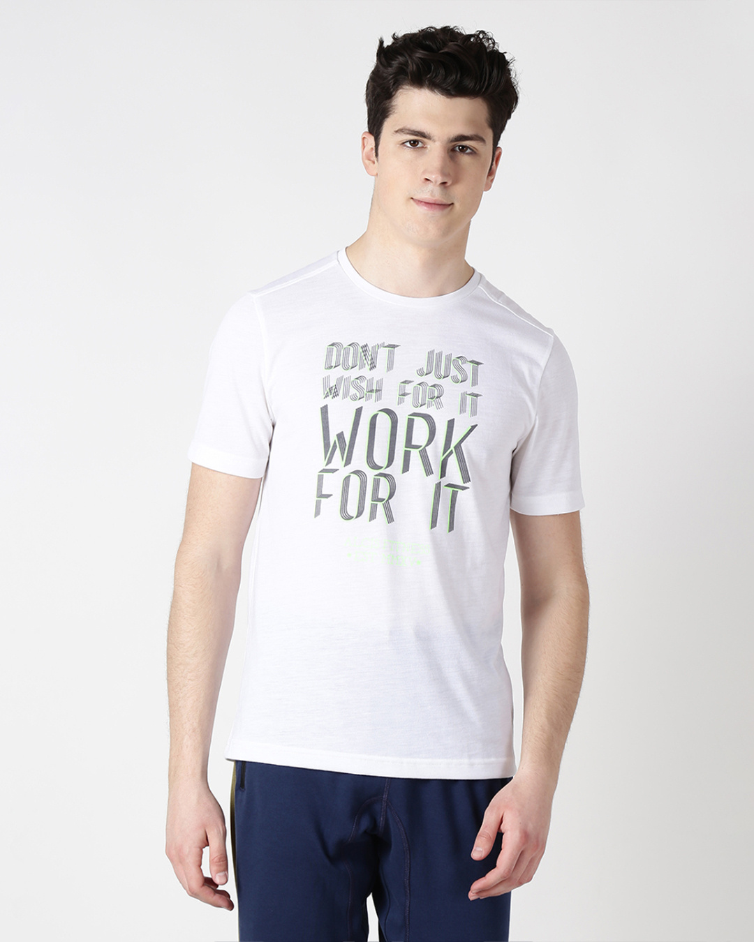 Buy Men's White Work for It Typography Slim Fit T-shirt Online at Bewakoof