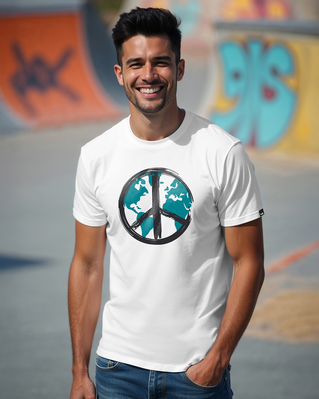 Buy Men's White World Peace Graphic Printed T-shirt Online at Bewakoof