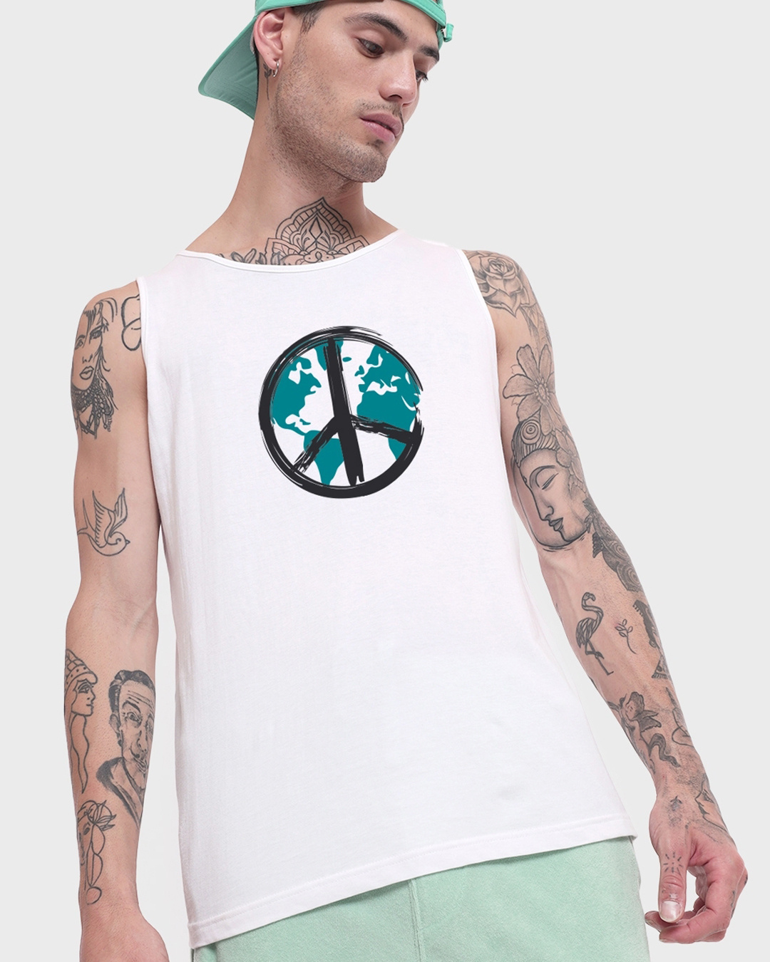 Buy Men's White World Peace Graphic Printed Vest Online at Bewakoof