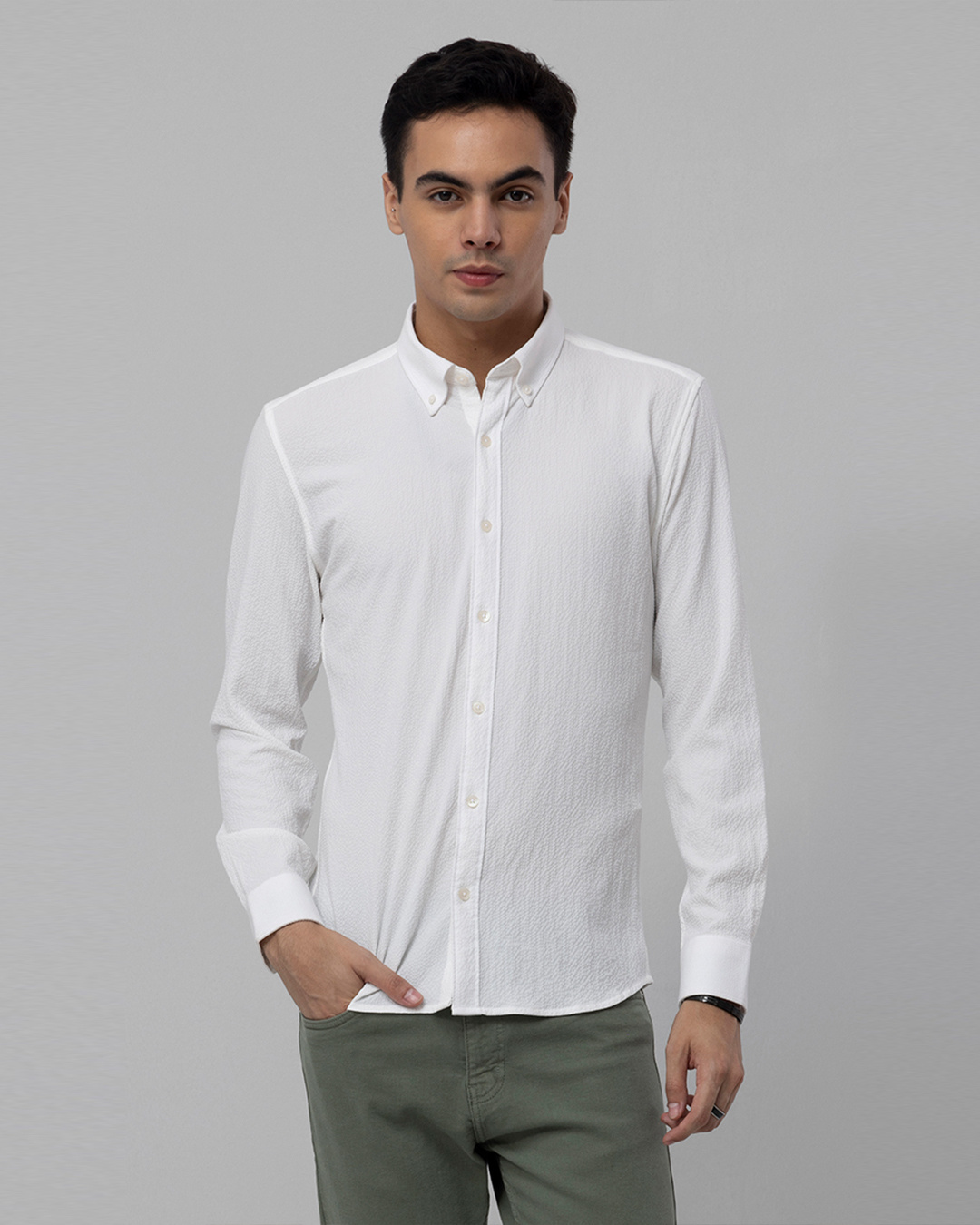 Buy Men's White Wrinkle Crush Slim Fit Shirt for Men White Online at ...