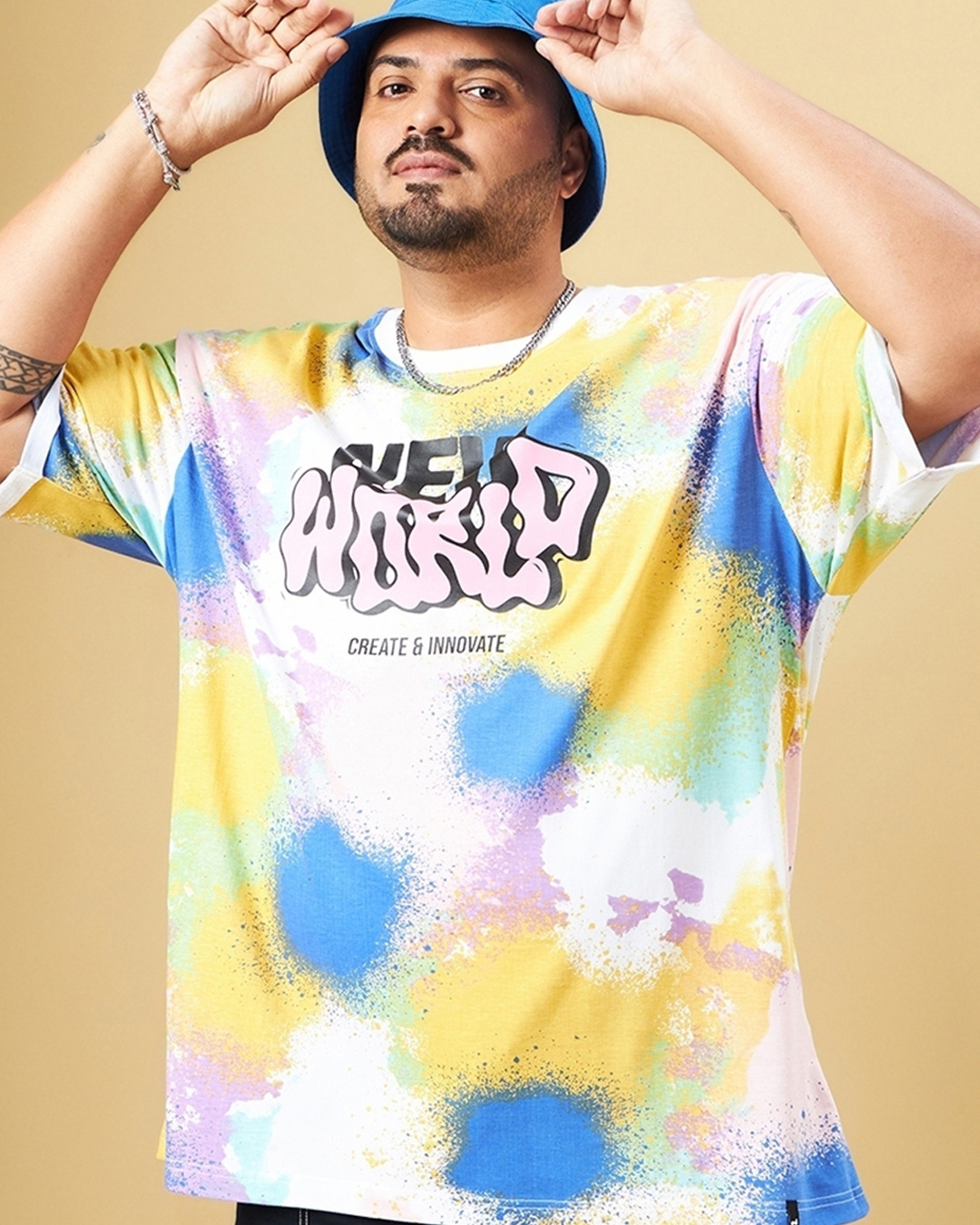 Buy Men's White & Yellow New World Graphic Printed Tie & Dye Super ...