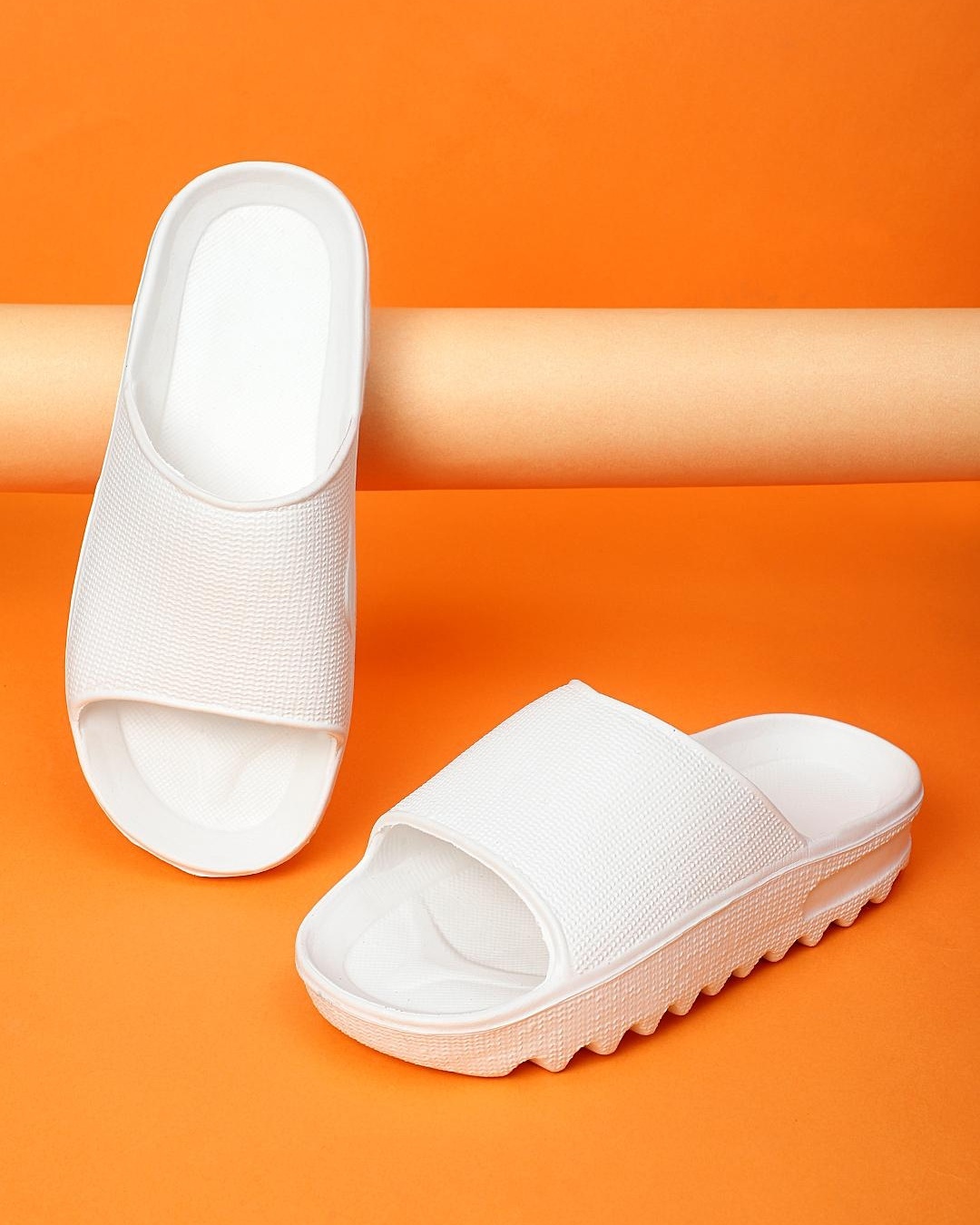 Buy Men's White Zig Zag Sliders Online in India at Bewakoof