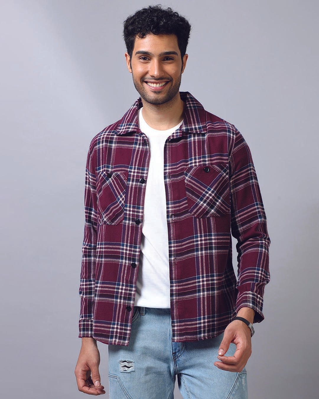 Buy Men's Wine Maroon Checked Shirt Online at Bewakoof