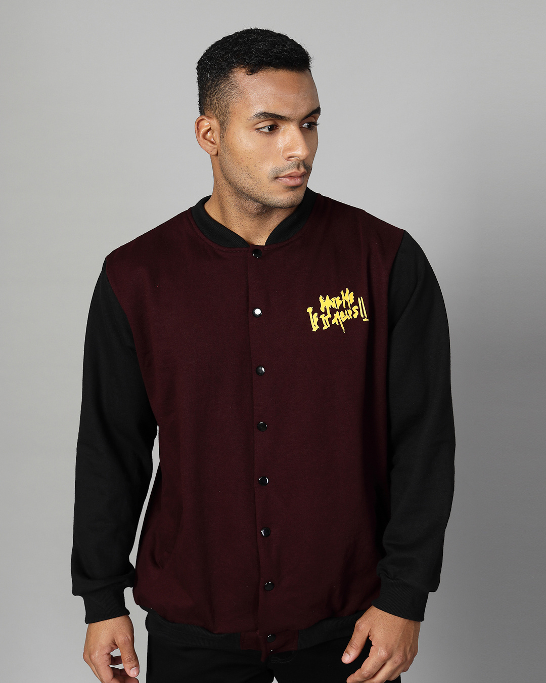 Buy Men's Wine Red & Black Graphic Printed Oversized Bomber Jacket ...