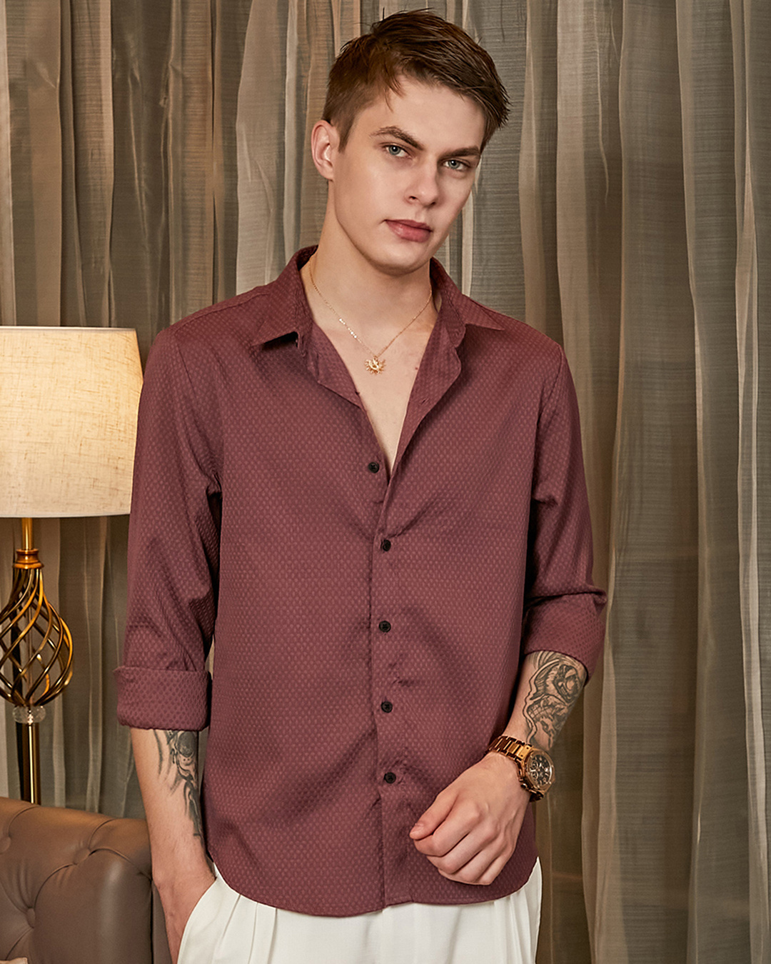 Buy Men's Wine Red Textured Shirt Online at Bewakoof