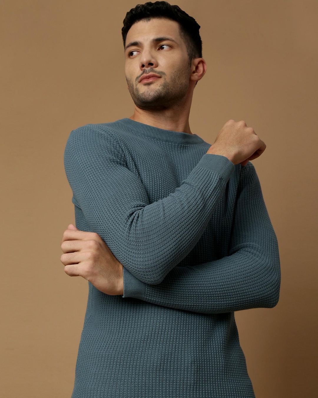 Buy Men's Winter Blue Waffle Sweater Online at Bewakoof