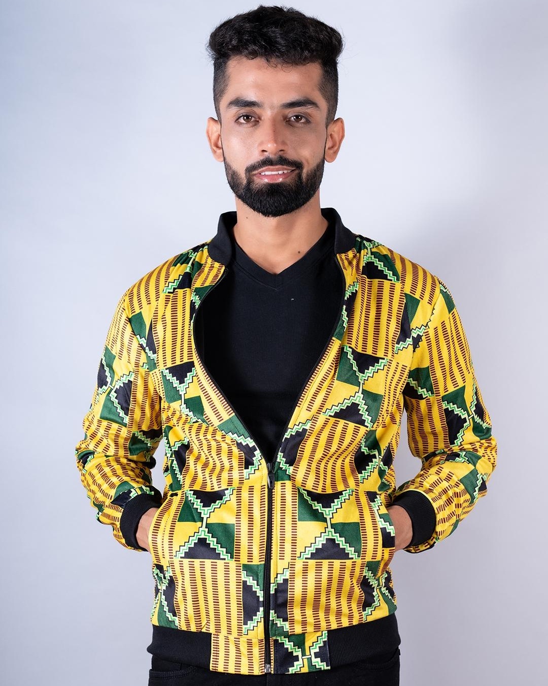Buy Men's Yellow African Printed Relaxed Fit Jacket Online at Bewakoof