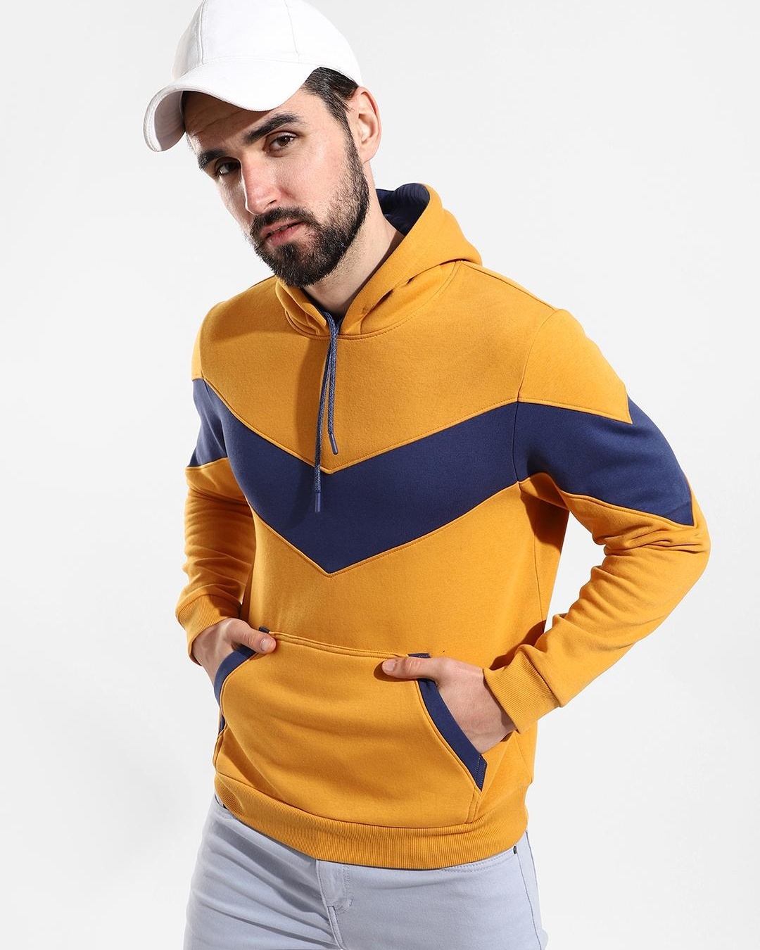 Buy Men's Yellow & Blue Color Block Hoodie Online at Bewakoof