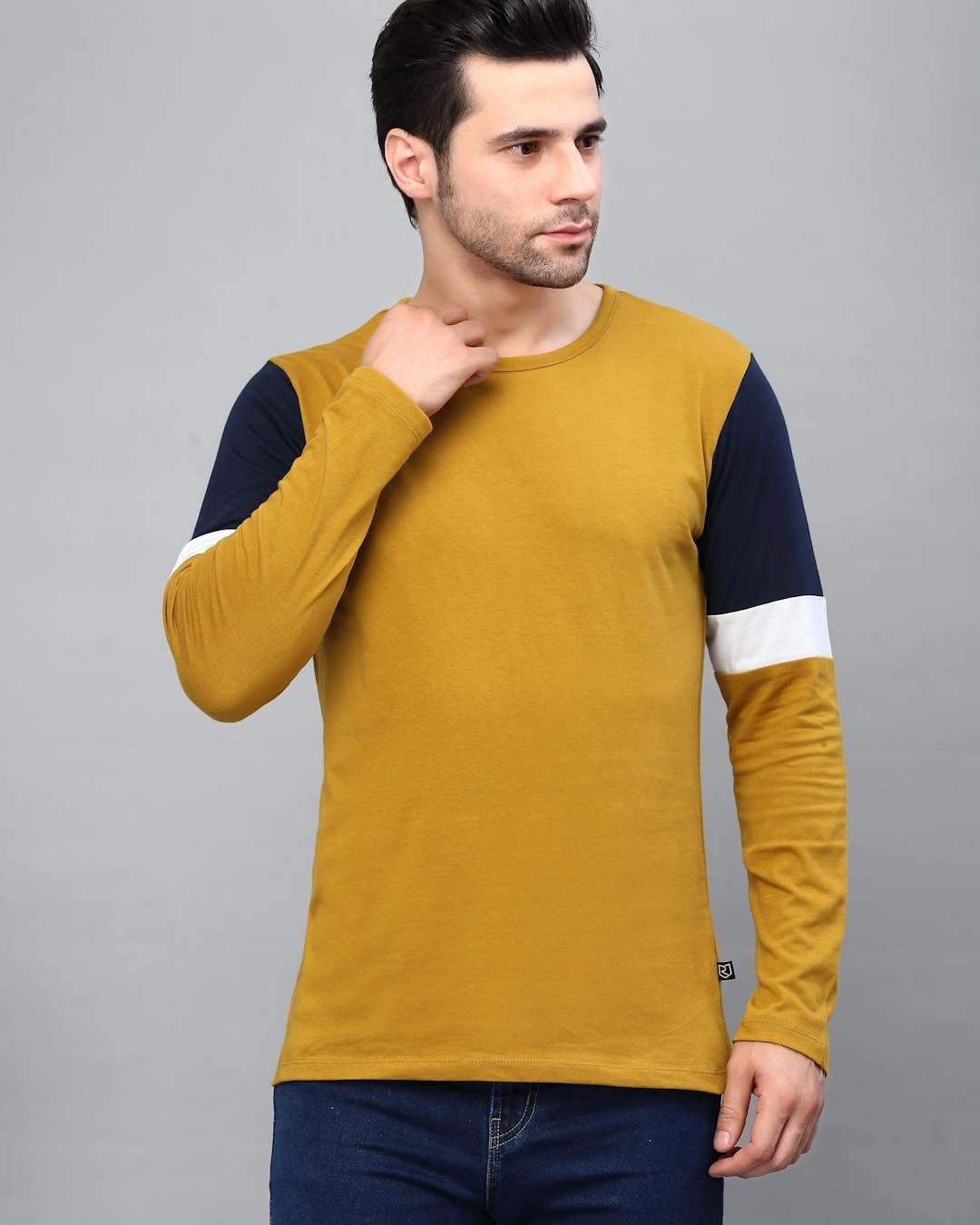 Buy Men's Yellow and Blue Color Block Slim Fit T-shirt Online at Bewakoof