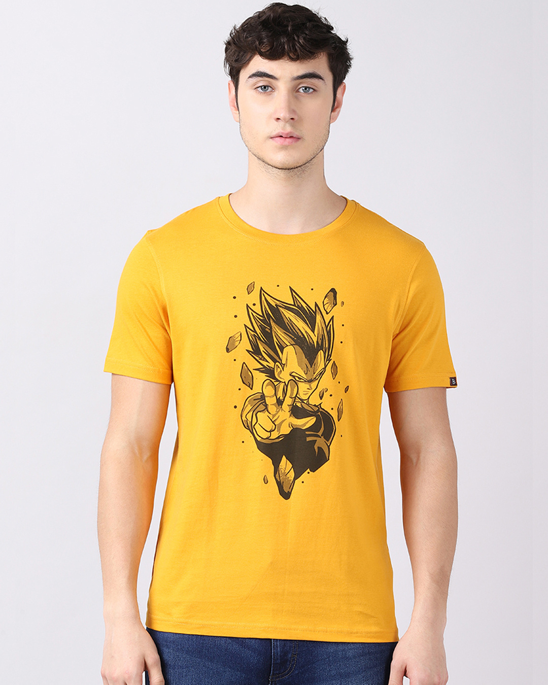 Buy Men's Yellow Anime Dragonball Vegeta & Sasuka Graphic Printed T ...