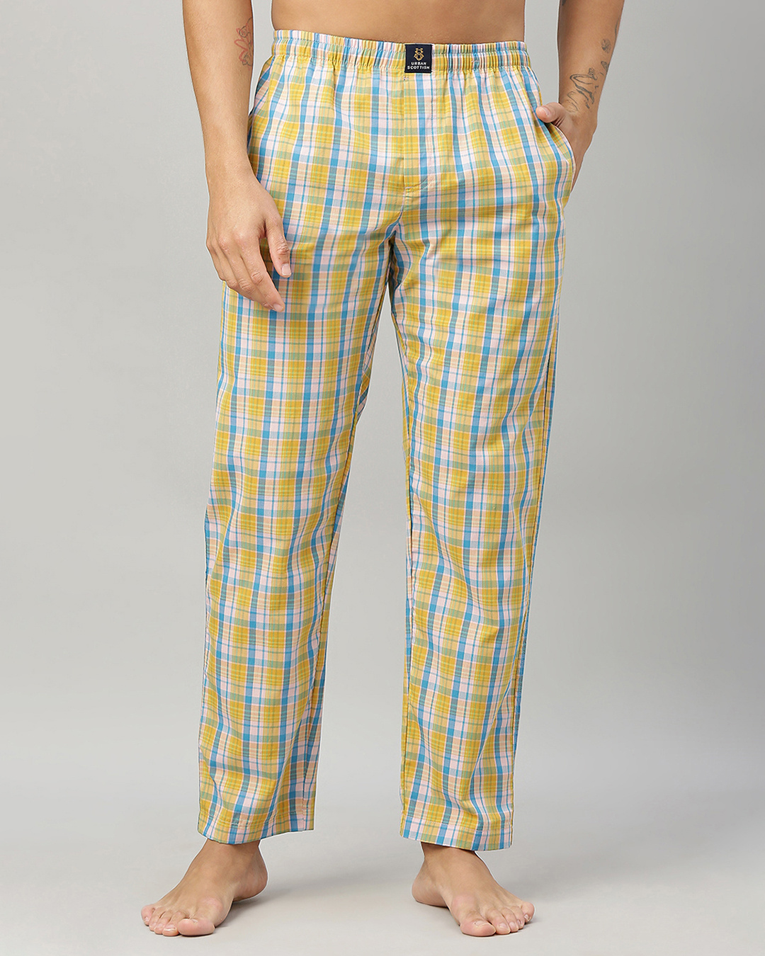 Buy Men's Yellow & Blue Checked Pyjamas Online in India at Bewakoof