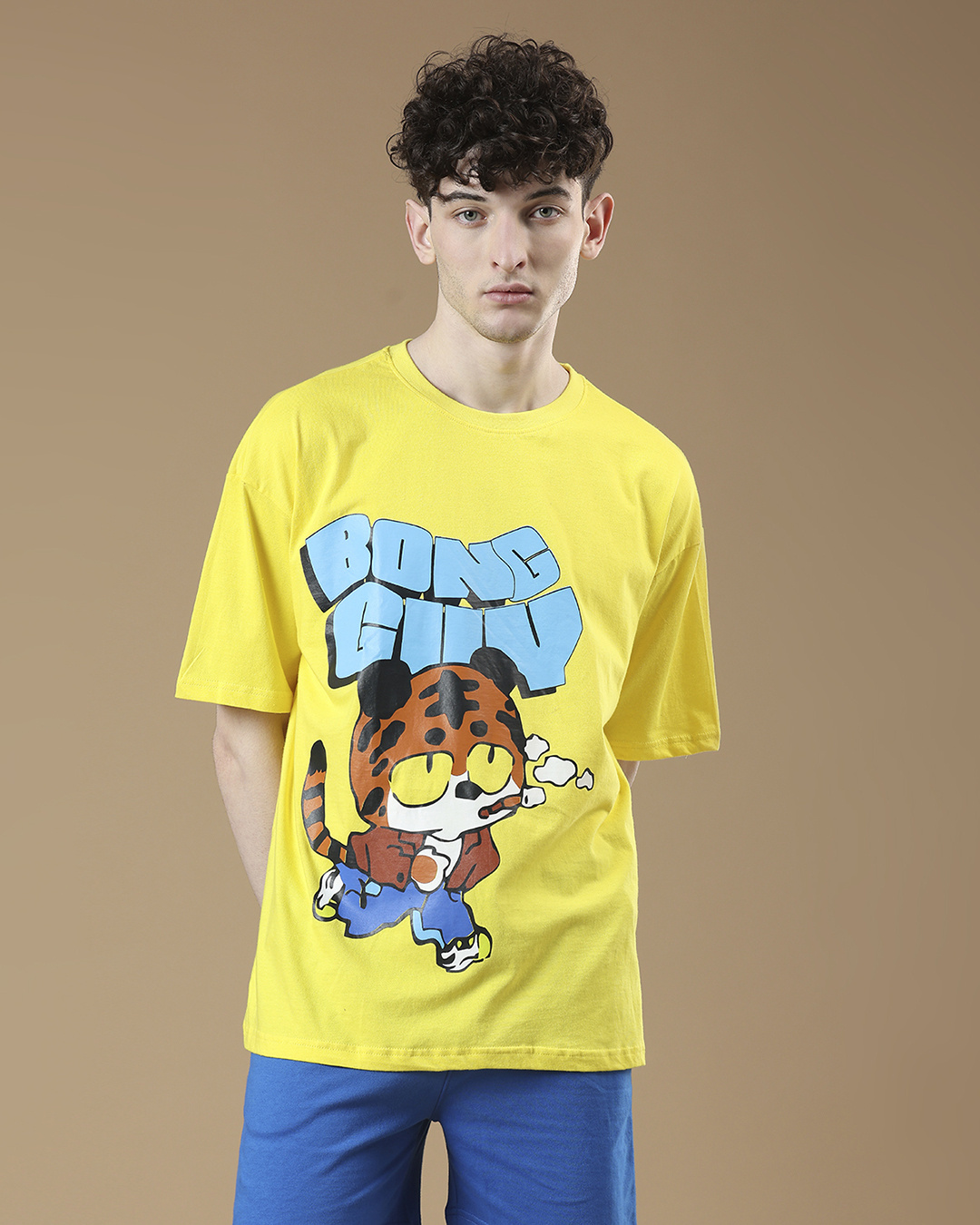 Buy Men's Yellow Bong Guy Graphic Printed Oversized T-shirt Online at ...
