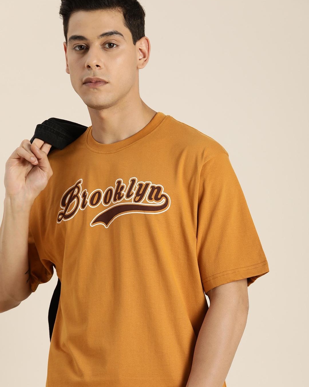 Buy Men's Yellow Brooklyn Typography Oversized T-shirt Online at Bewakoof