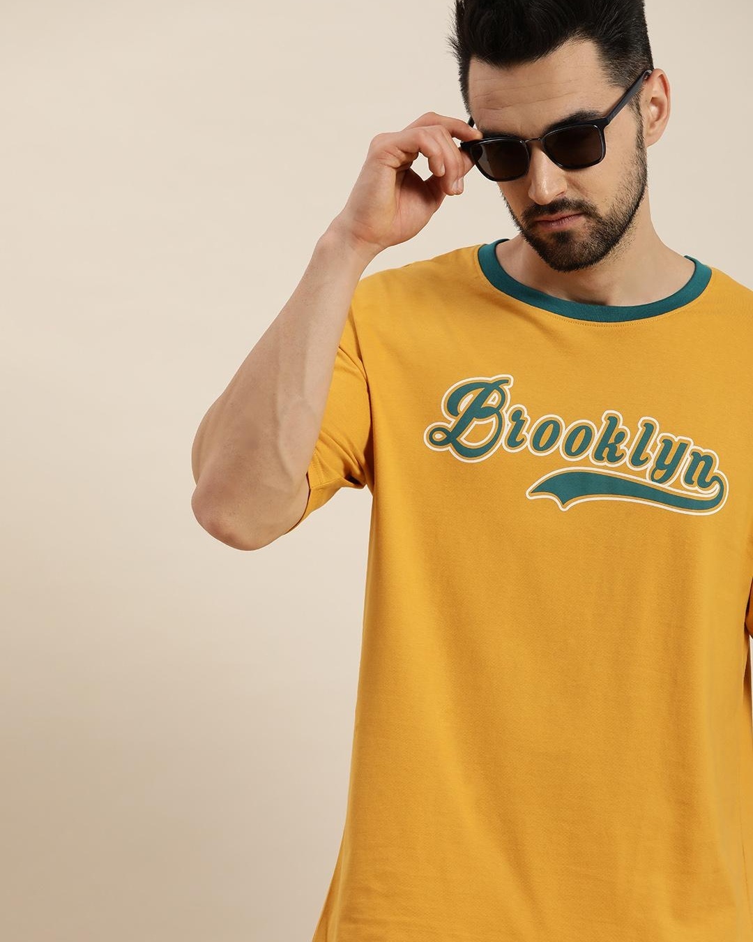 Buy Men's Yellow Brooklyn Typography Oversized T-shirt Online at Bewakoof