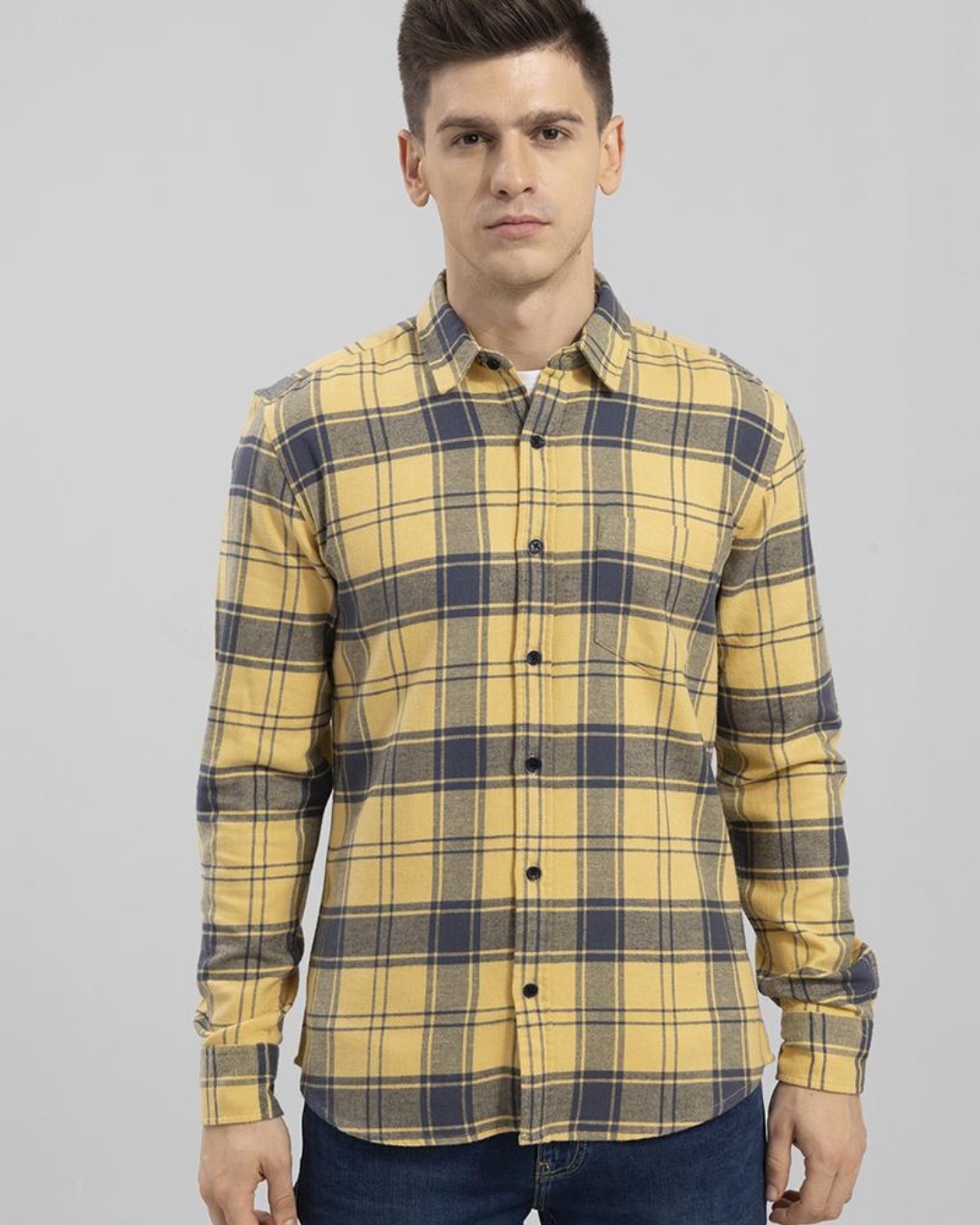 Buy Men's Yellow Checked Slim Fit Shirt Online at Bewakoof