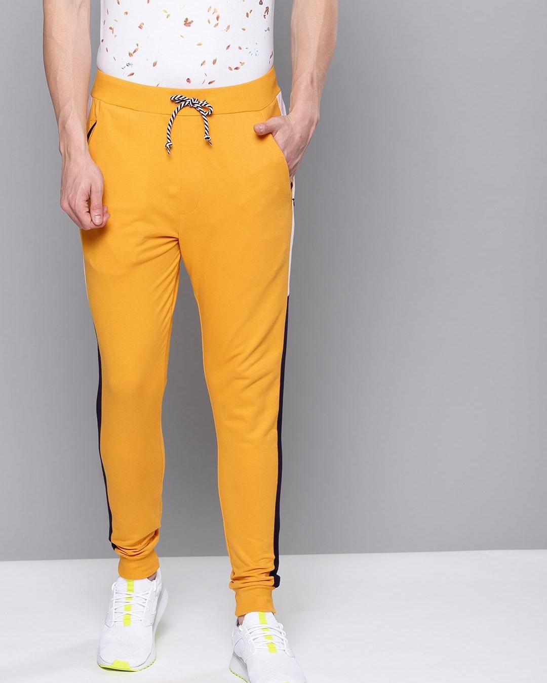 Buy Men's Yellow Color Block Joggers Online at Bewakoof