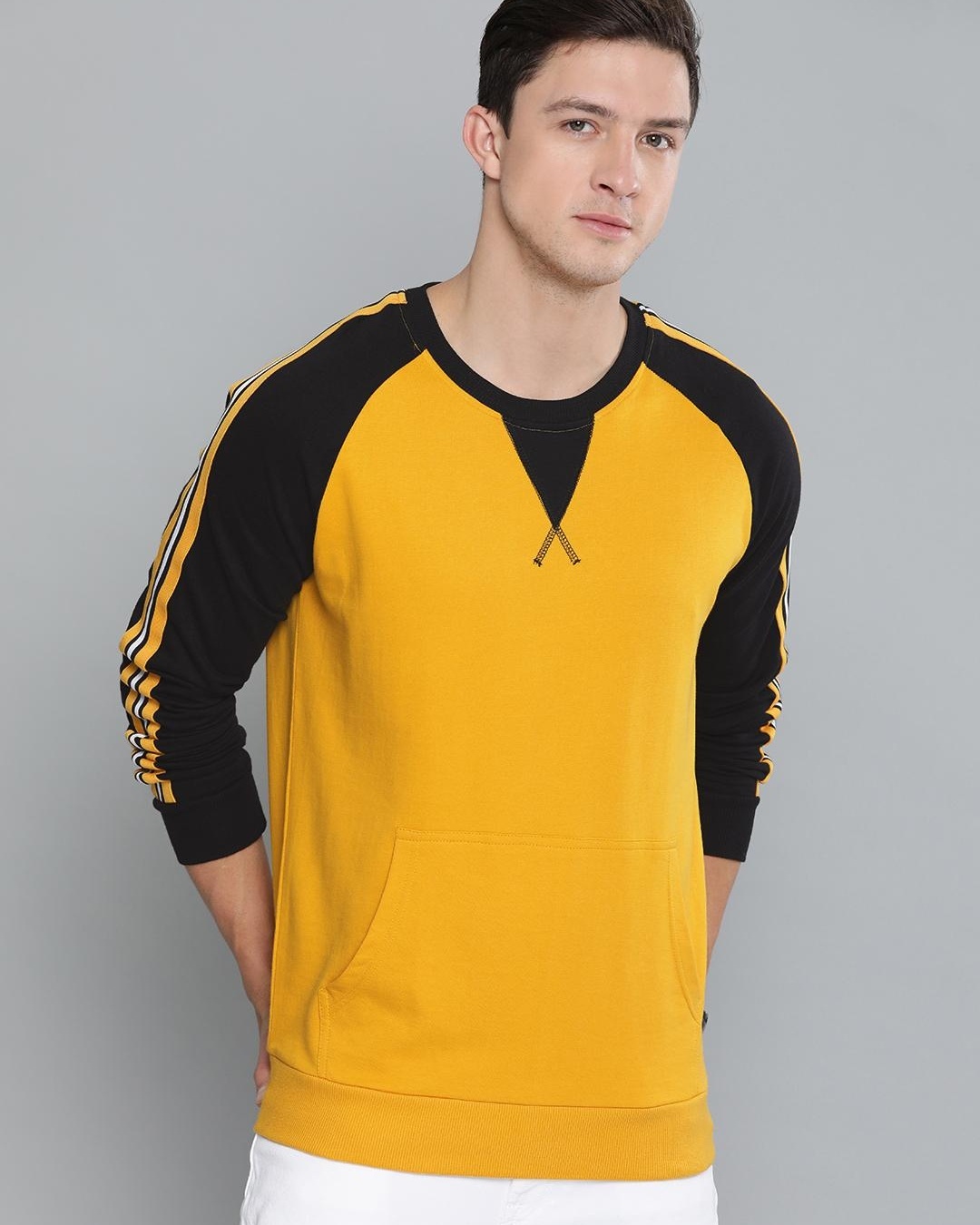 Buy Men's Yellow Color Block Sweatshirt Online at Bewakoof