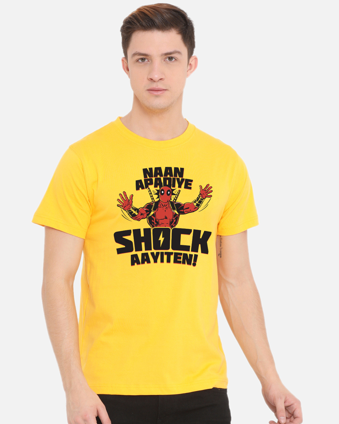 Buy Men's Yellow Deadpool Shock Aayiten Graphic Printed T-shirt Online ...