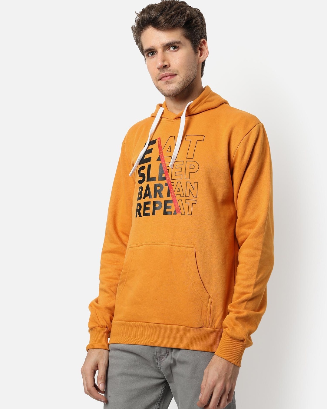 Buy Men's Yellow Eat Sleep Typography Hooded Sweatshirt Online at Bewakoof