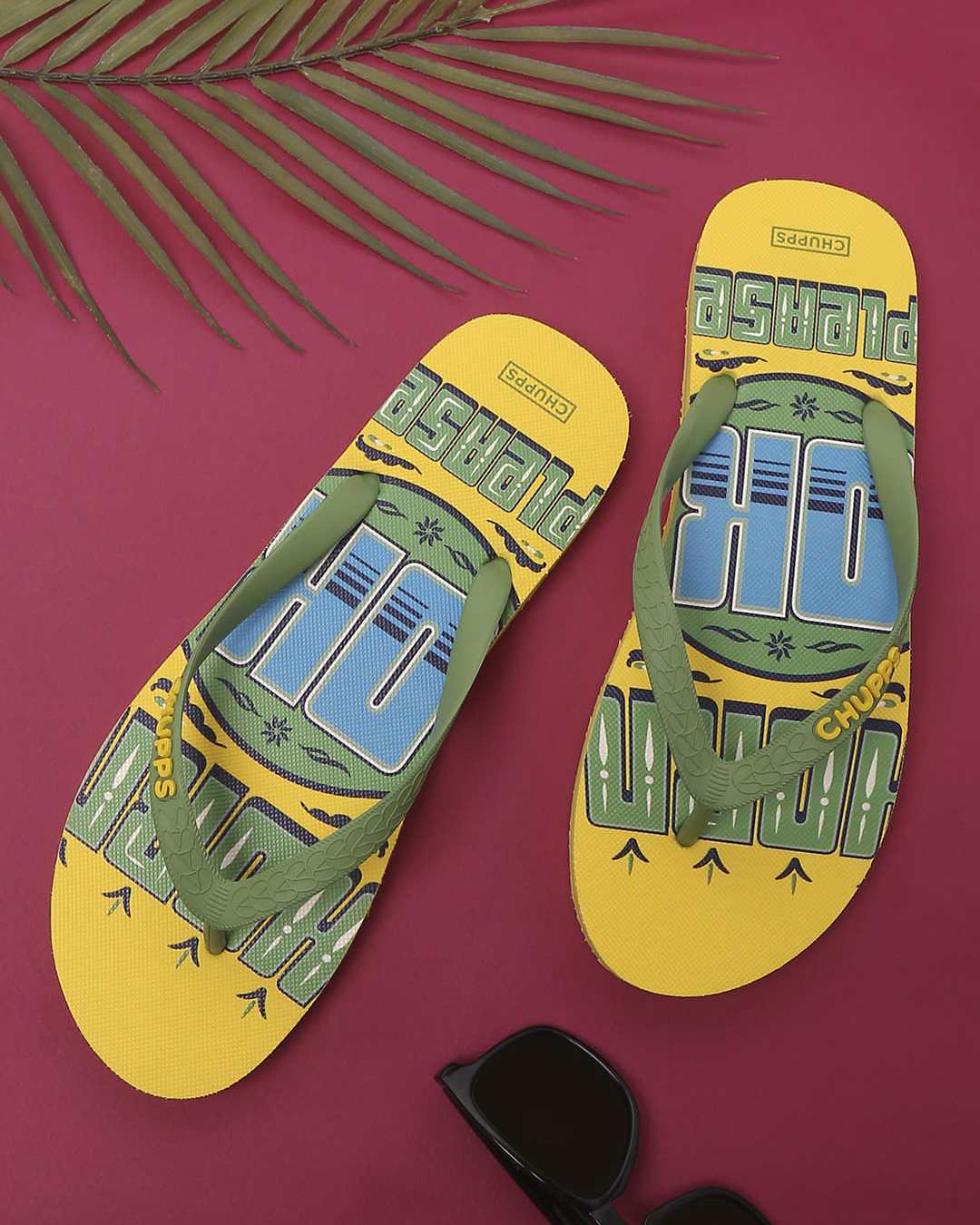 Buy Men's Yellow & Green Typography Flip Flops Online in India at Bewakoof