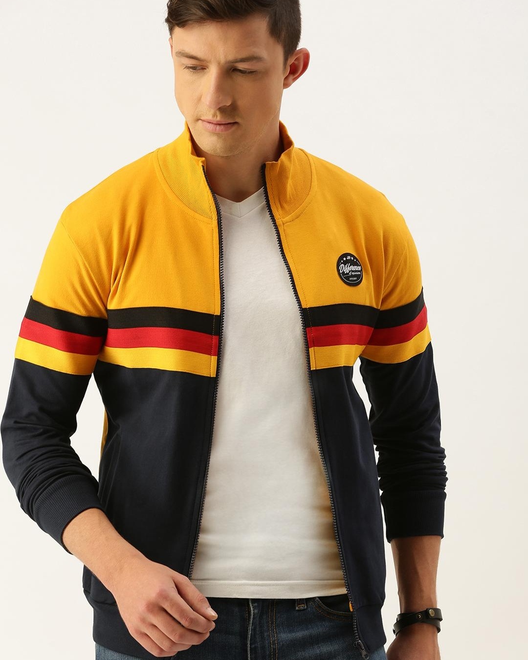 Buy Men's Yellow & Grey Color Block Jacket Online at Bewakoof