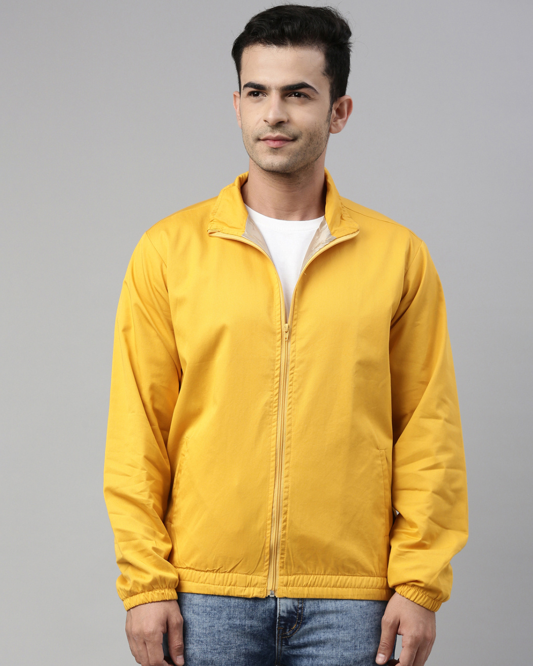Buy Men's Yellow High Neck Slim Fit Jacket Online at Bewakoof
