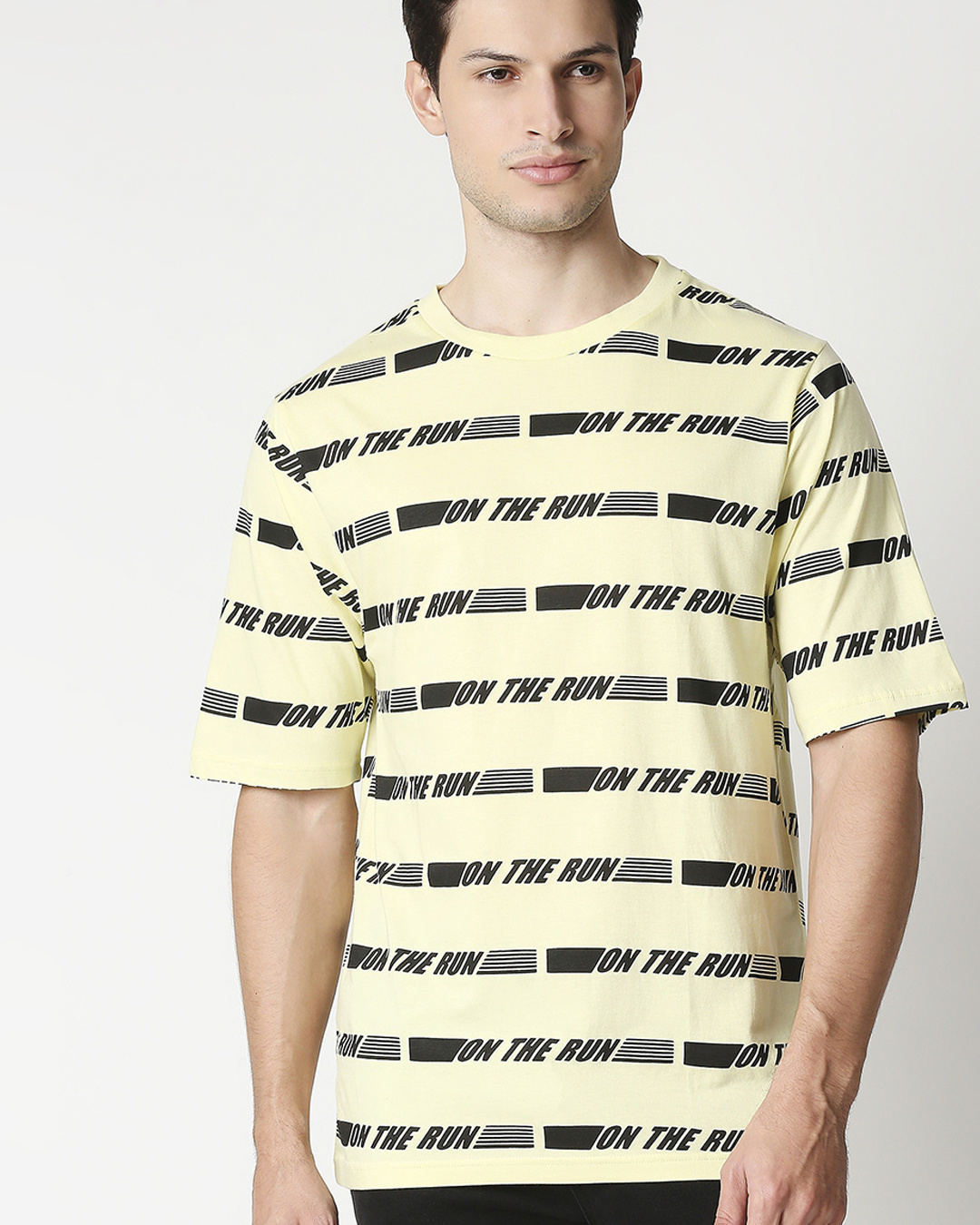 Buy Men's Yellow On The Run All Over Printed Relaxed Fit T-shirt Online ...