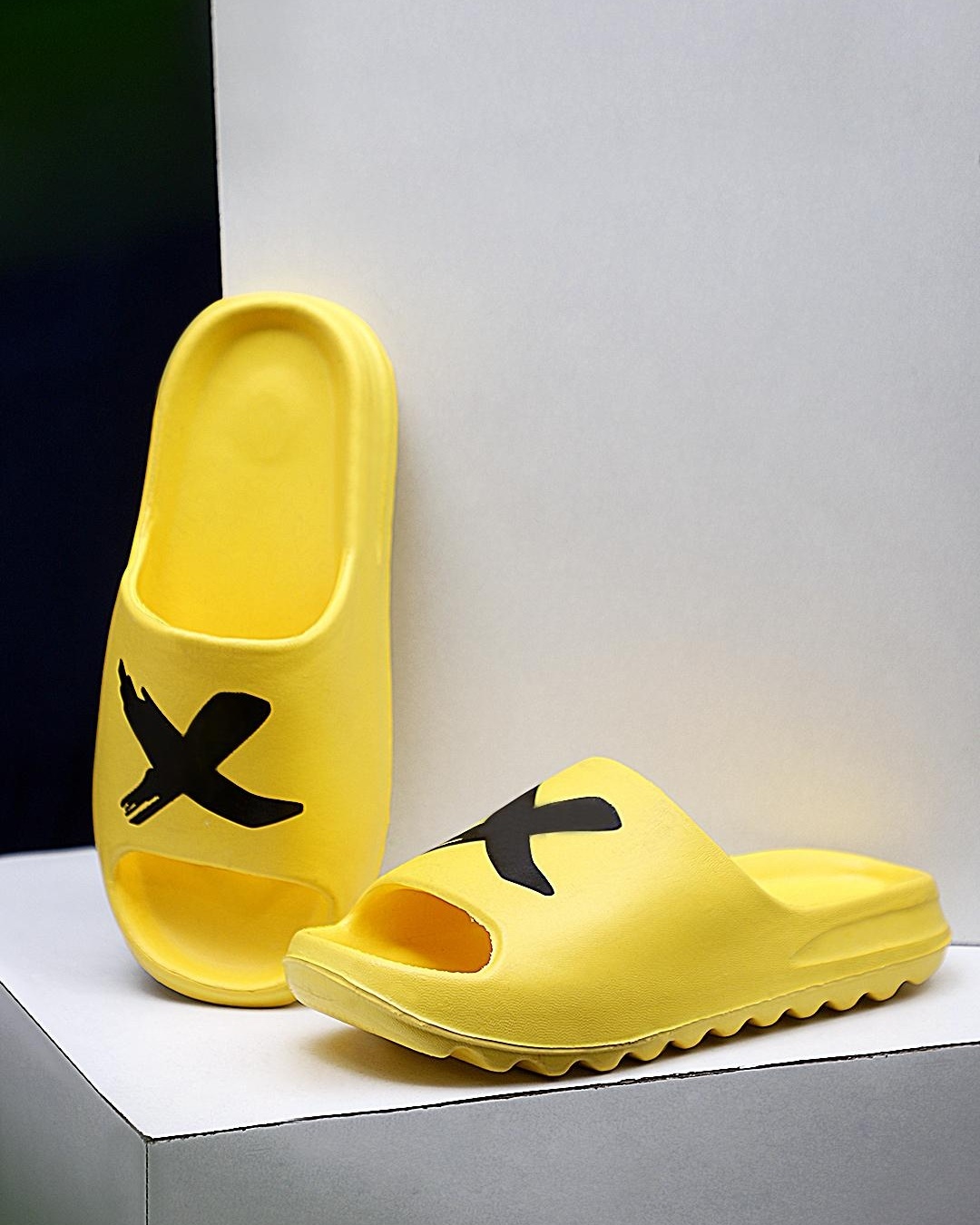 Buy Men's Yellow Printed Zig Zag Sliders Online in India at Bewakoof