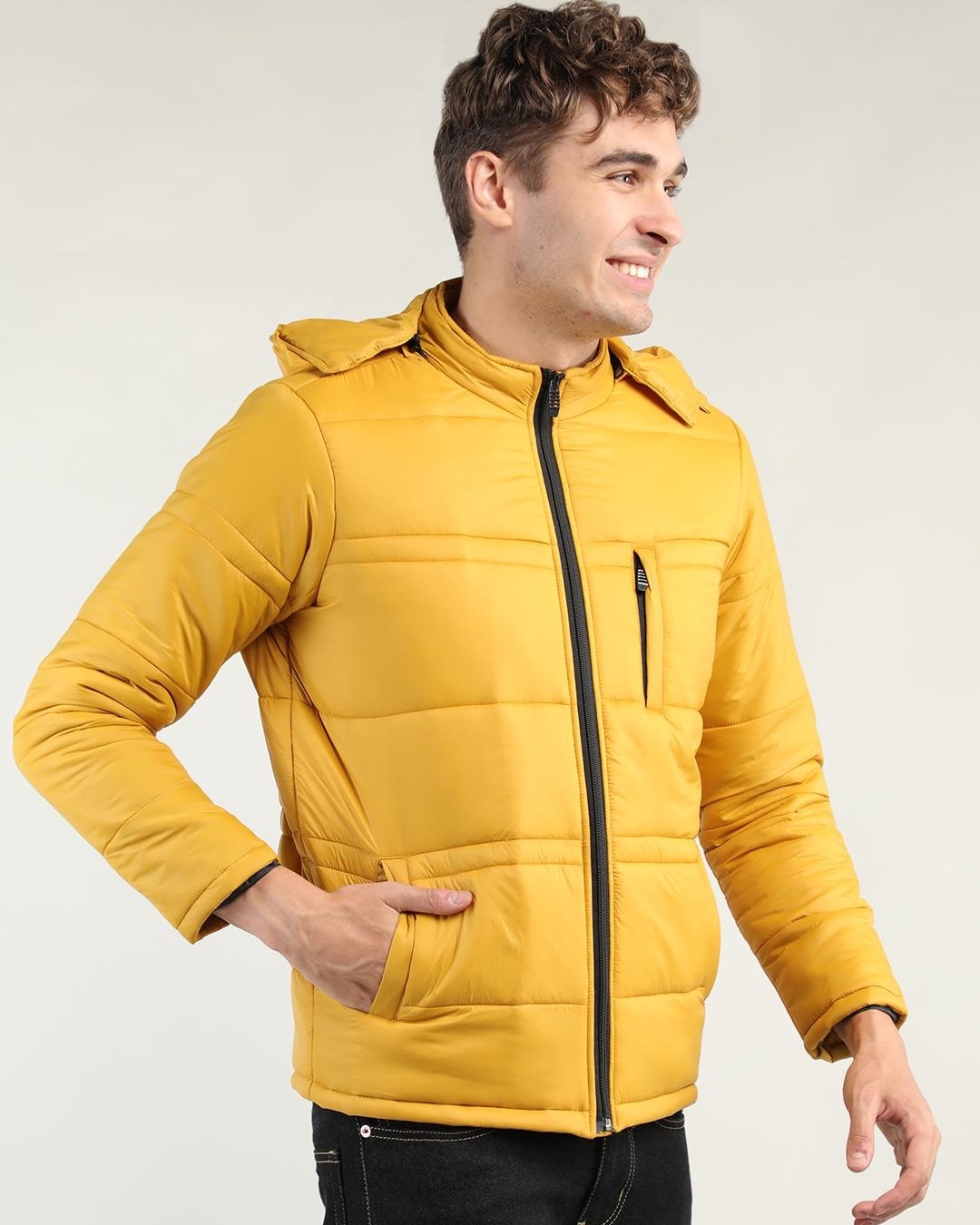 Buy Men's Yellow Hooded Puffer Jacket Online at Bewakoof