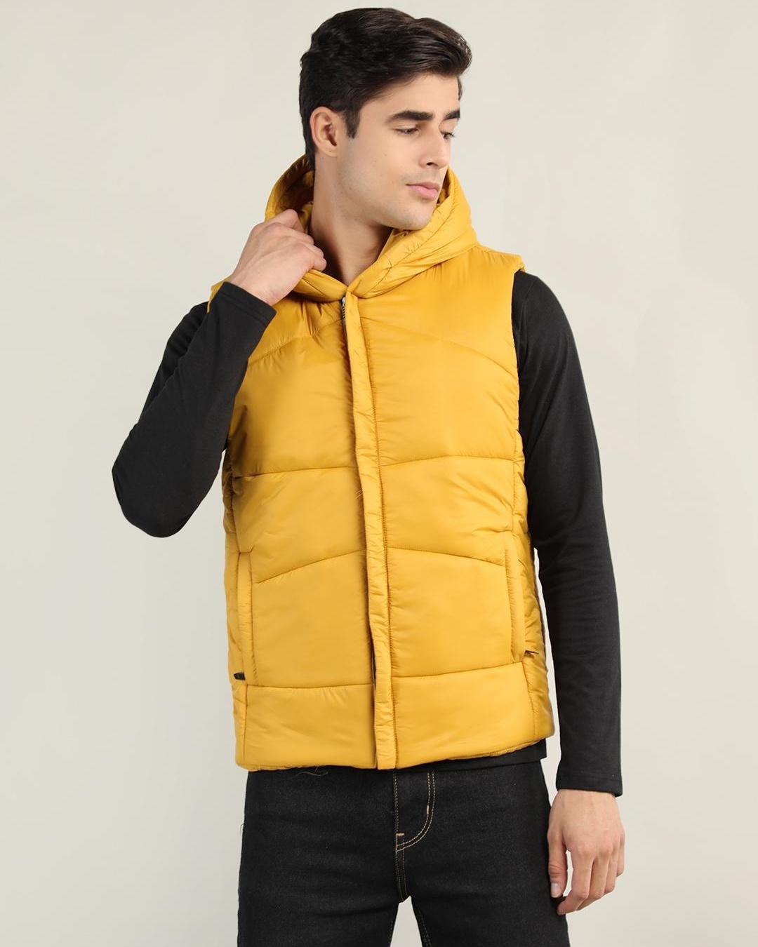 Buy Men's Yellow Sleeveless Hooded Puffer Jacket Online at Bewakoof