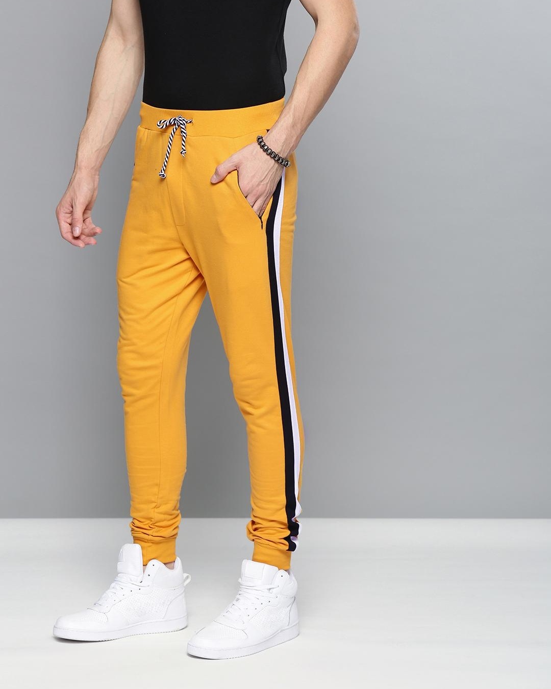 Buy Men's Yellow Striped Joggers Online at Bewakoof