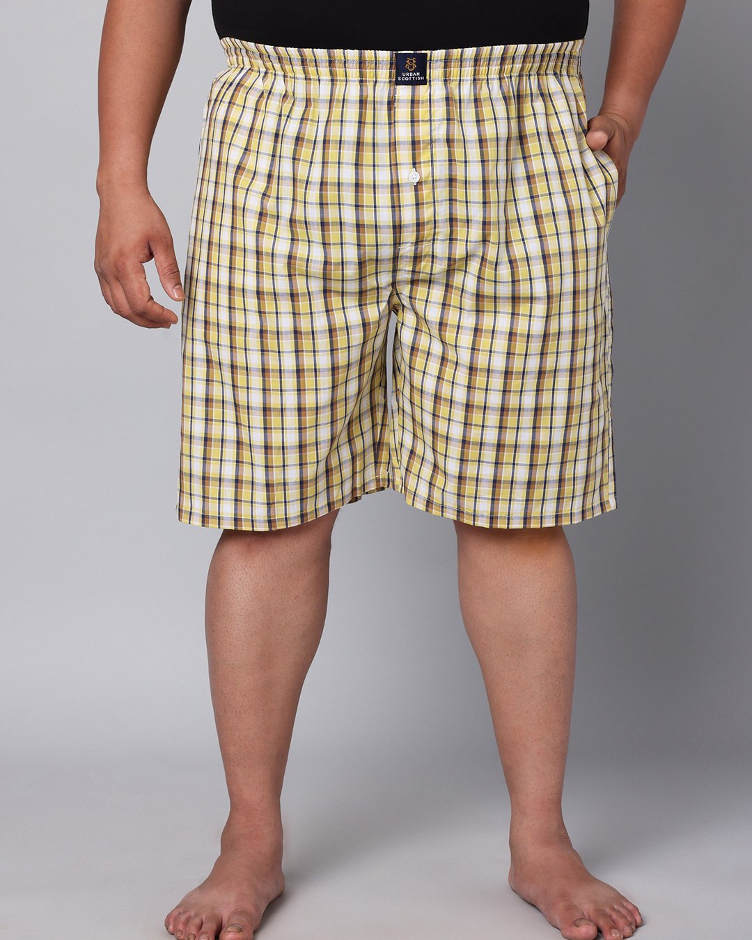 Buy Men's Yellow & White Checked Plus Size Boxers Online in India at ...