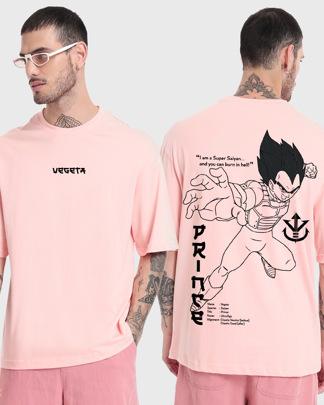 Buy Men's Pink Vegeta Saiyan Graphic Printed Oversized T-shirt Online ...