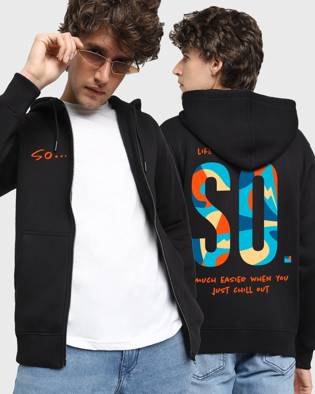 Buy Men's Black So Typography Zipper Hoodies Online at Bewakoof