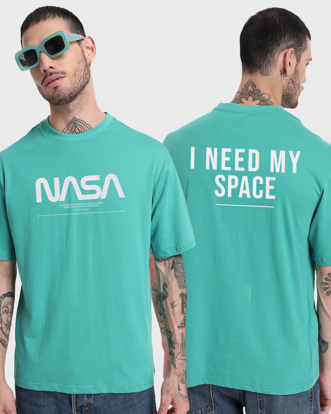 Buy Men's Tropical Blue Spaced NASA Typography Oversized T-shirt Online ...