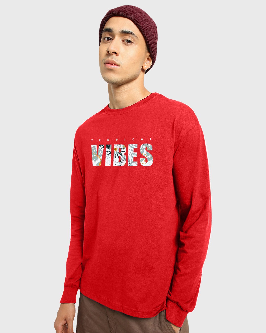 Buy Men's Red Tropical Vibes Typography Oversized T-shirt Online at ...
