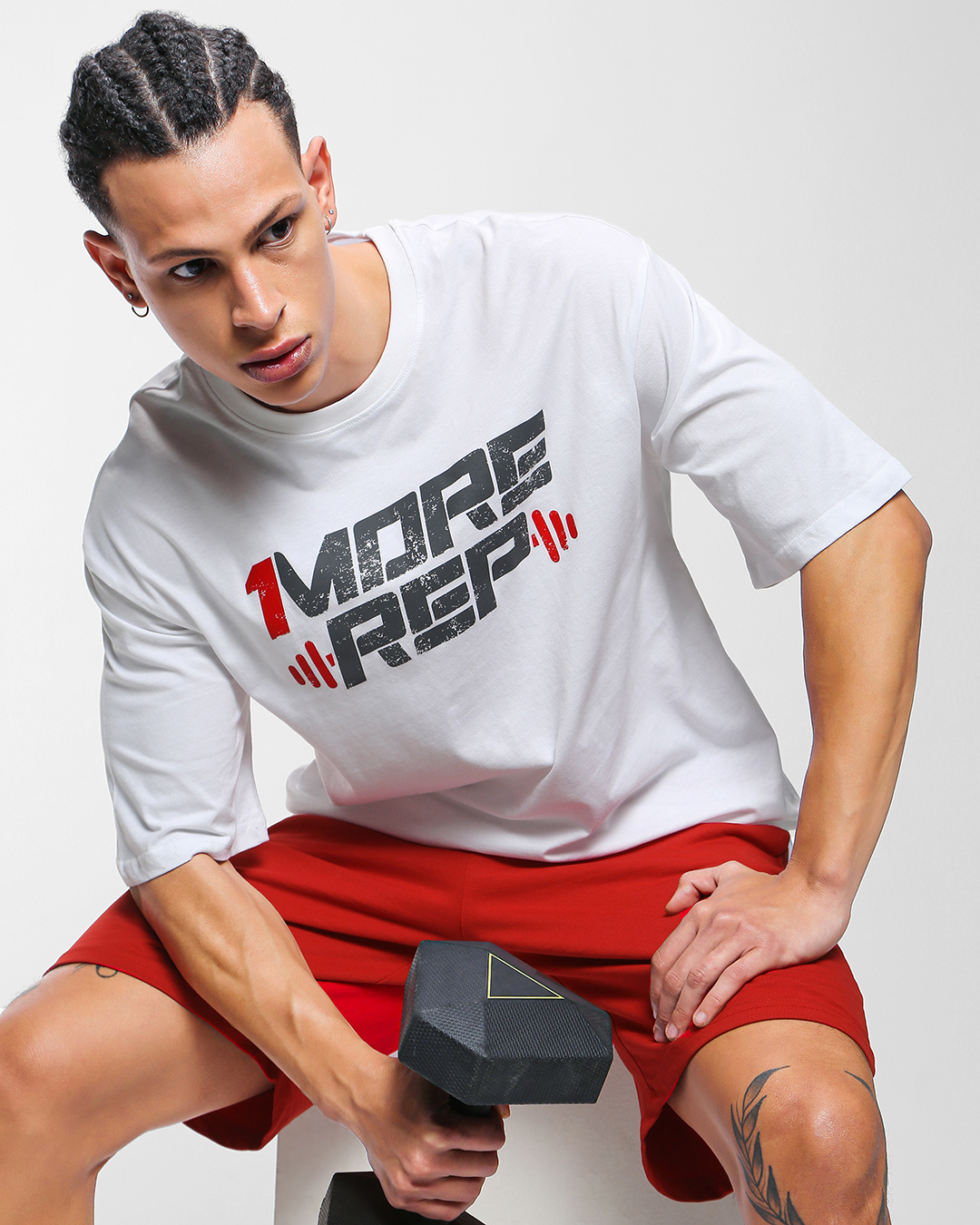Buy Men's White One More Rep Typography Oversized T-shirt Online at ...