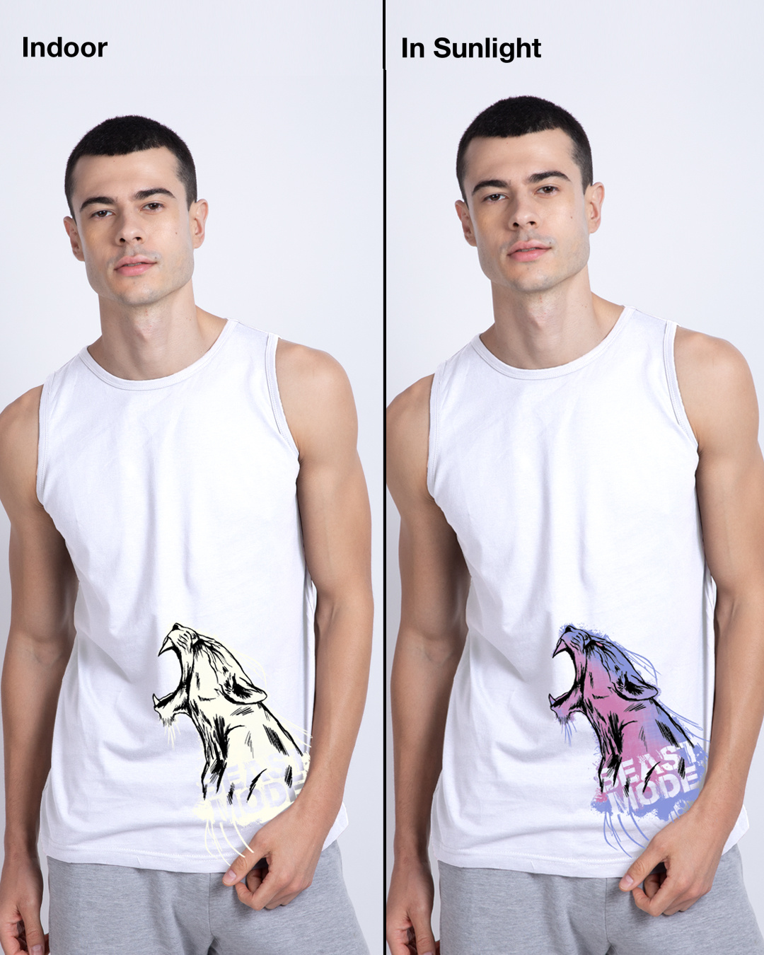 Buy Men's White Beast Mode Graphic Printed Vest Online at Bewakoof
