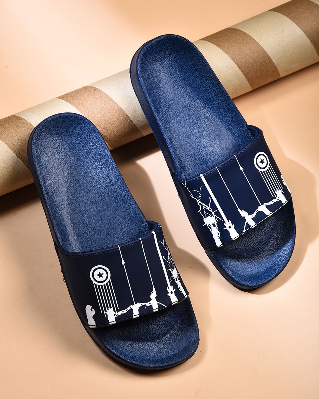 Buy Men White Marvel Graphic Printed Sliders Online in India at Bewakoof