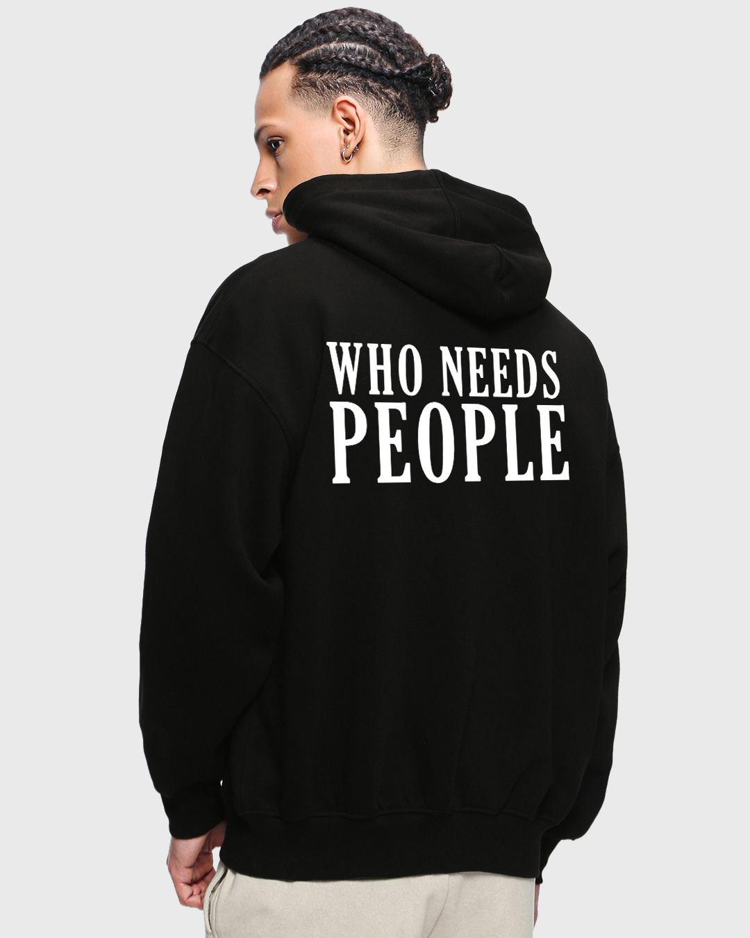 Buy Men's Black Who Needs People Typography Oversized Hoodie Online at ...