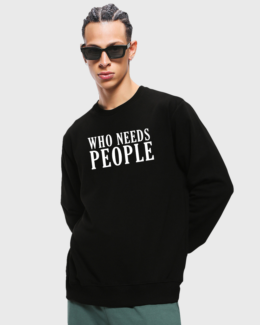 Buy Men's Black Who Needs People Typography Sweatshirt Online at Bewakoof