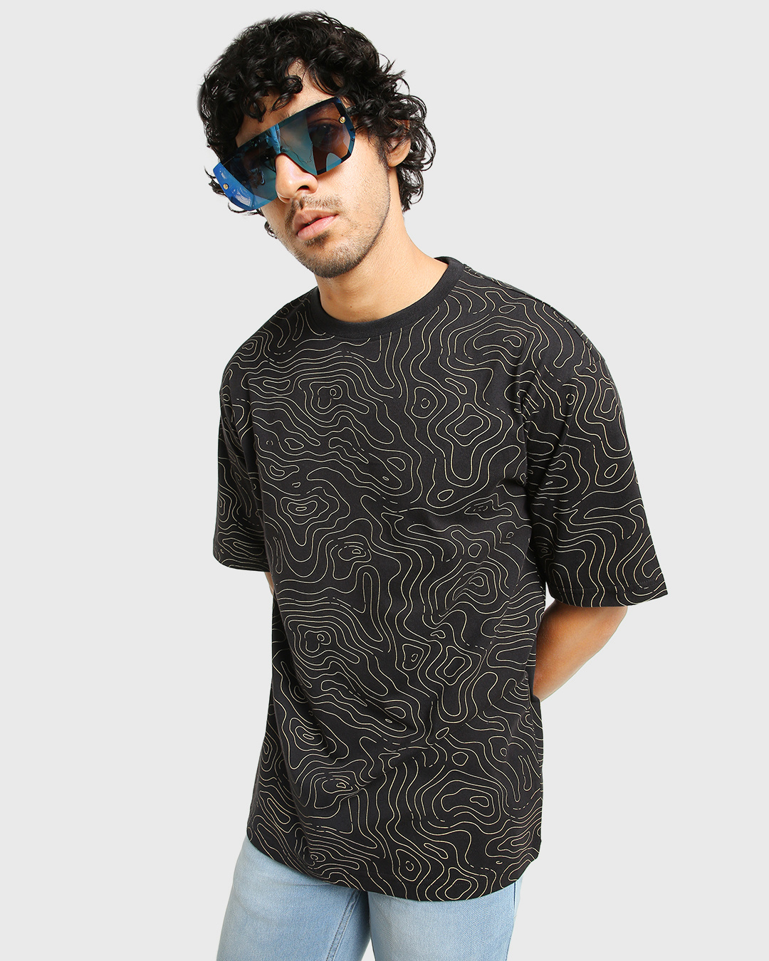 Buy Men's Black All Over Printed Oversized Plus Size T-shirt Online at Bewakoof