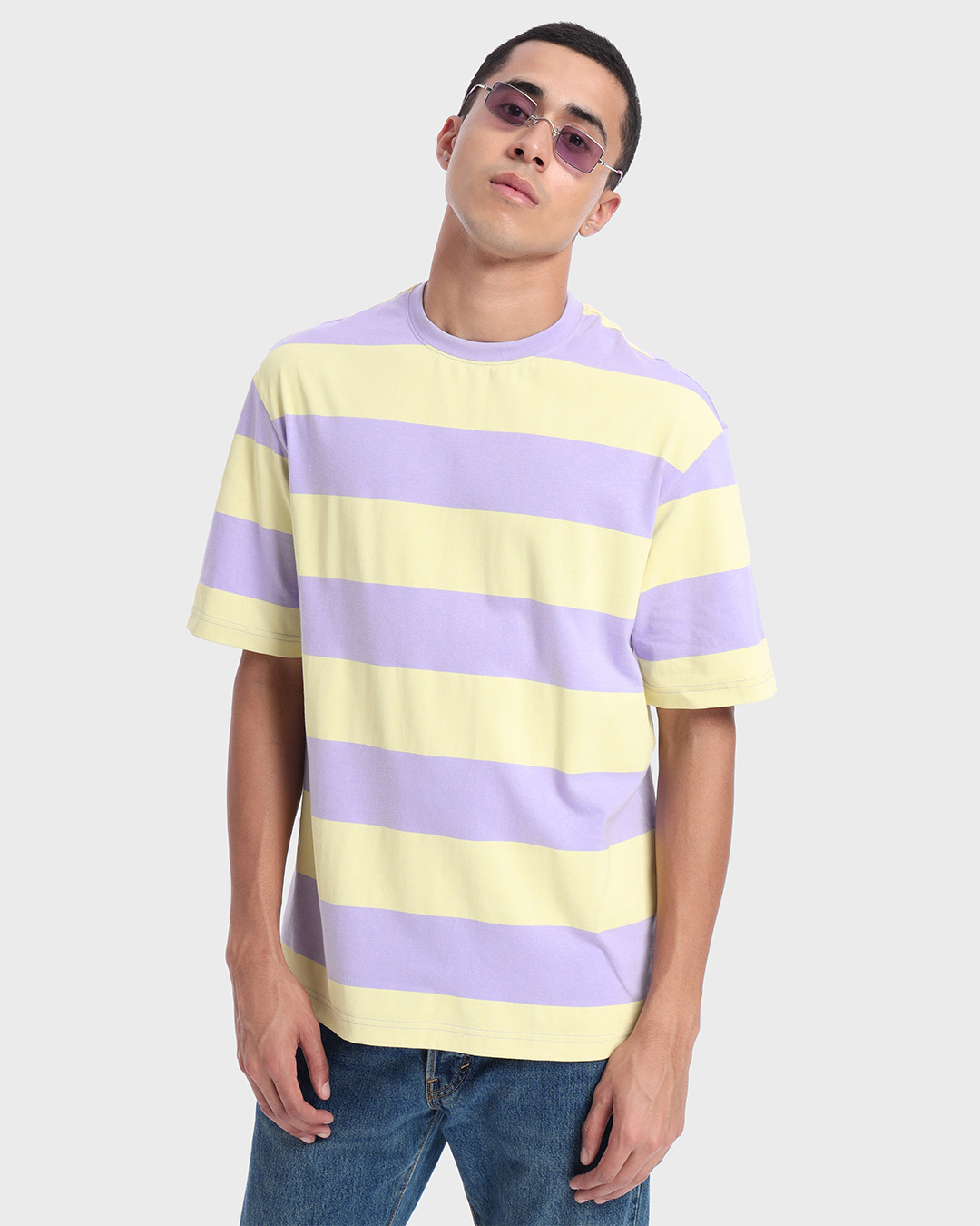 Buy Mens Purple And Yellow Striped Oversized T Shirt Online At Bewakoof