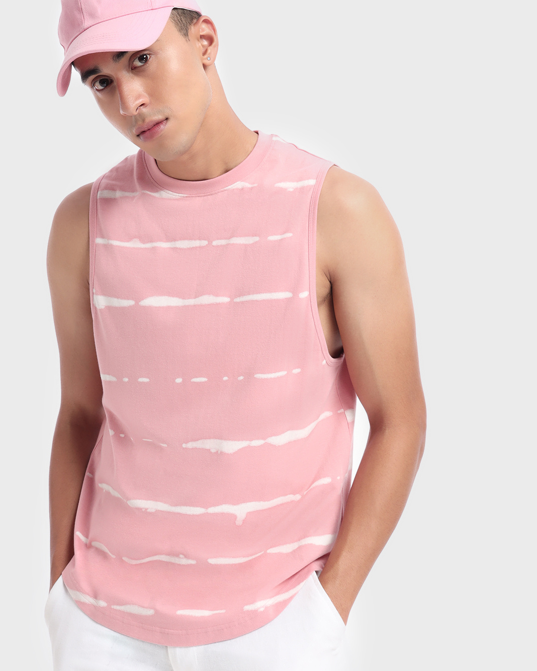Buy Men's Pink Tie & Dye Deep Armhole Oversized Vest Online at Bewakoof