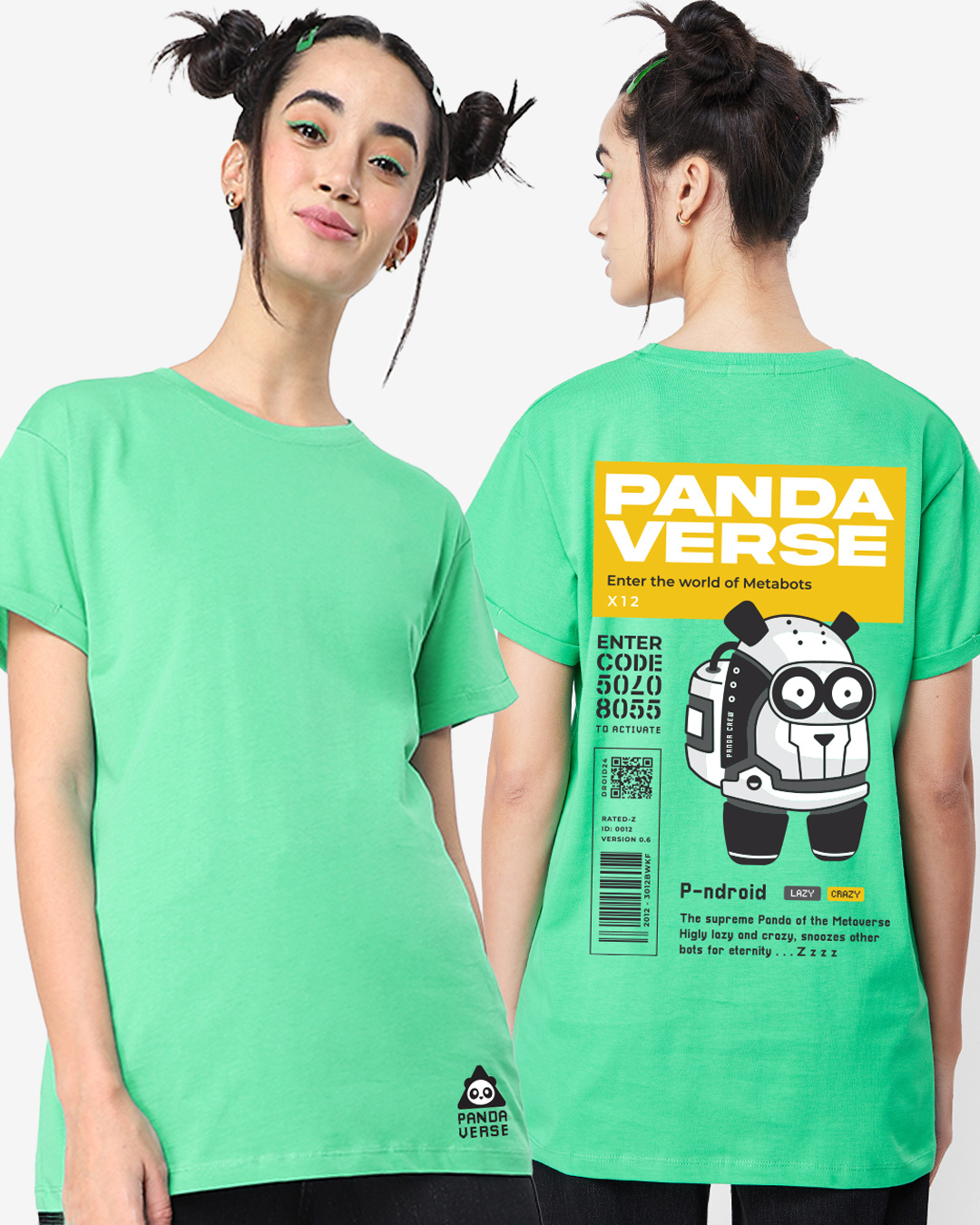 Buy Women's Green Meta Pandroid Graphic Printed Boyfriend T-shirt ...