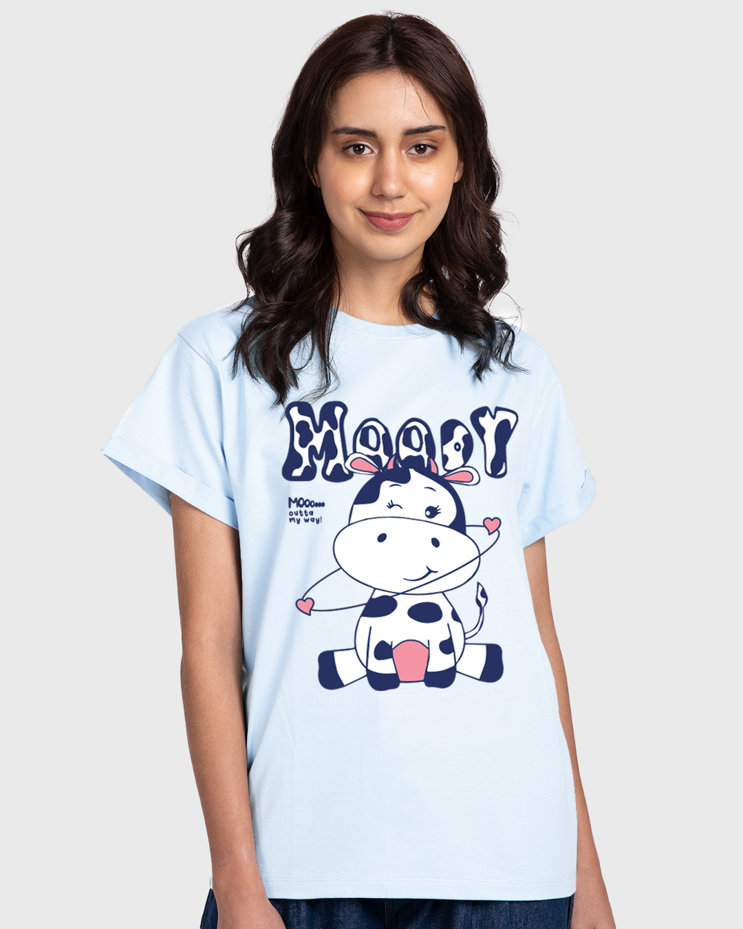 Buy Women's Blue Moody Moo Graphic Printed Boyfriend T-shirt Online at ...