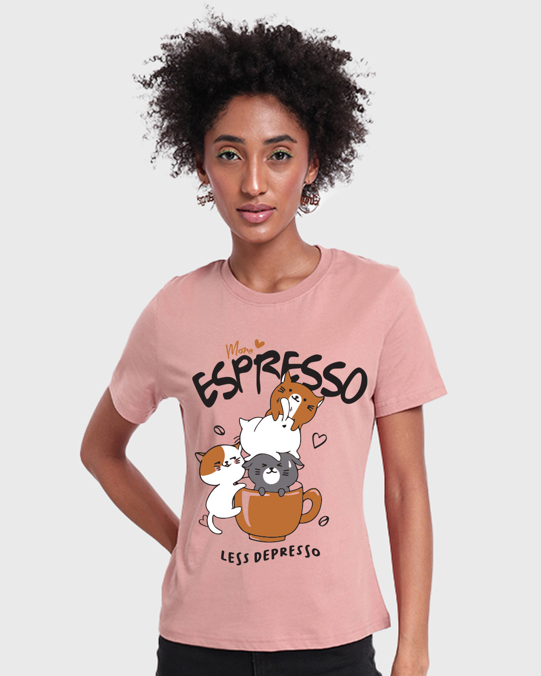 Buy Women's Pink More Espresso,Less Depresso Graphic Printed T-shirt ...