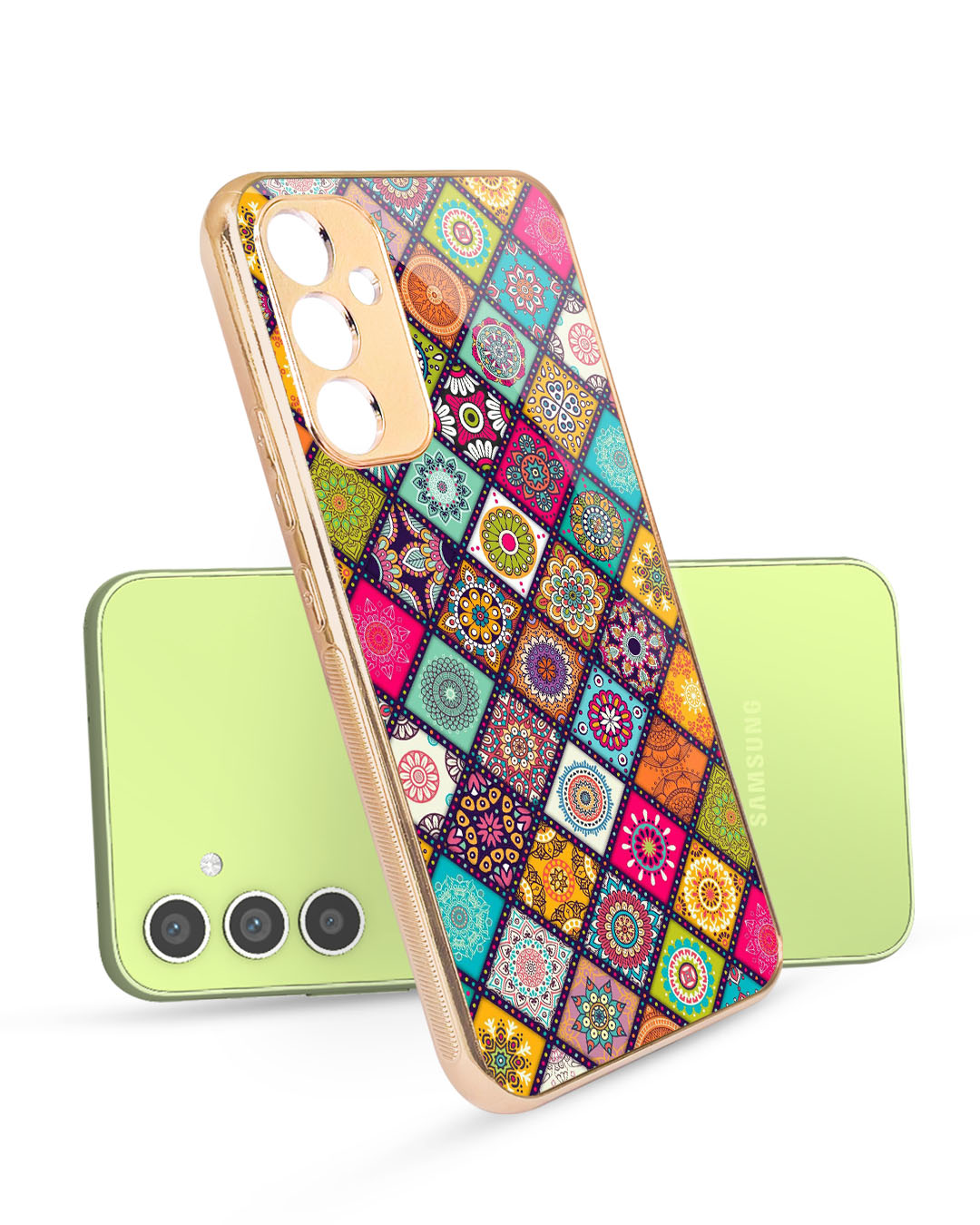 Buy Multicolor Mandala Copper Metallic Gold Premium Glass Case for ...