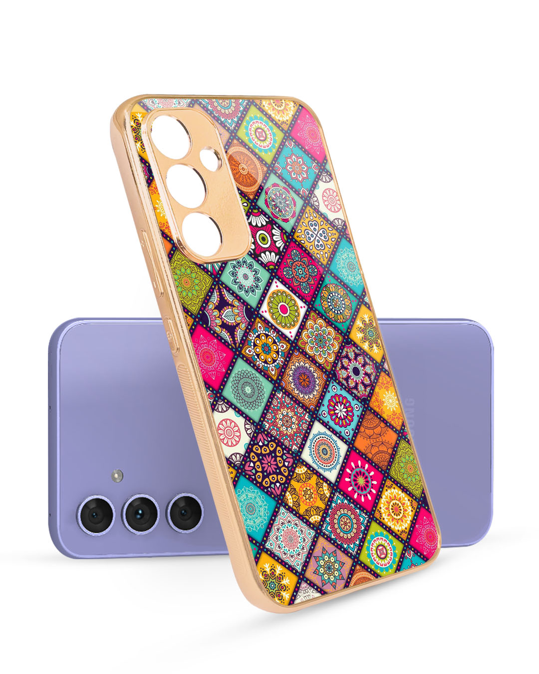 Buy Multicolor Mandala Copper Metallic Gold Premium Glass Case for ...